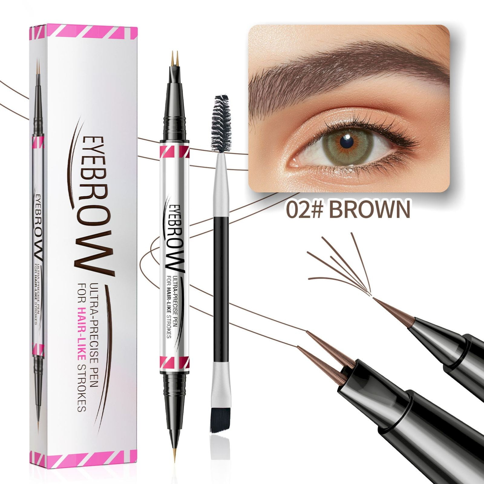 Korean Style 2-in-1 Dual Ended Eyebrow Pencil & Eyeliner with Curved ...