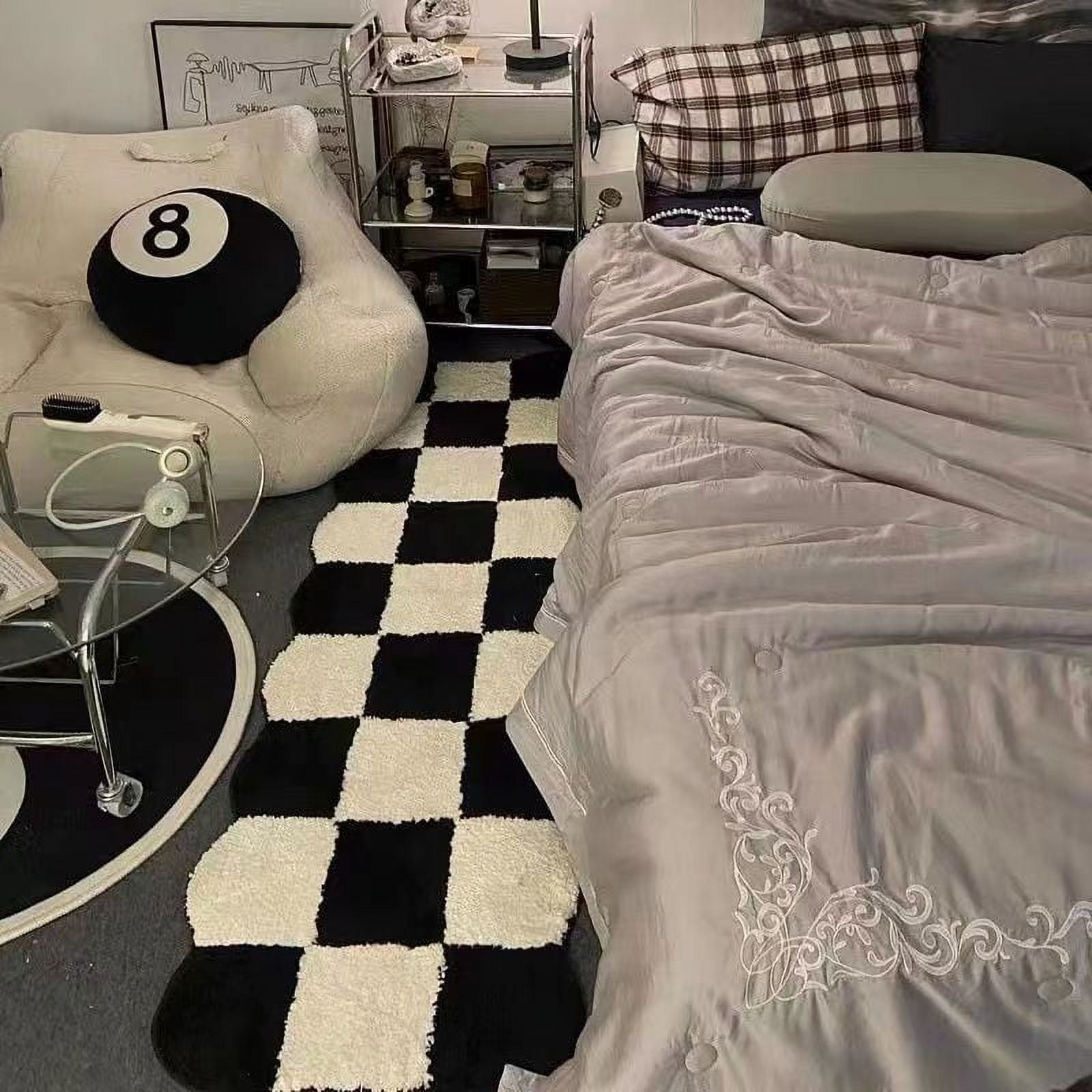 Korean Style Carpet for Living Room Plush Black White Sinple Thick Anti ...