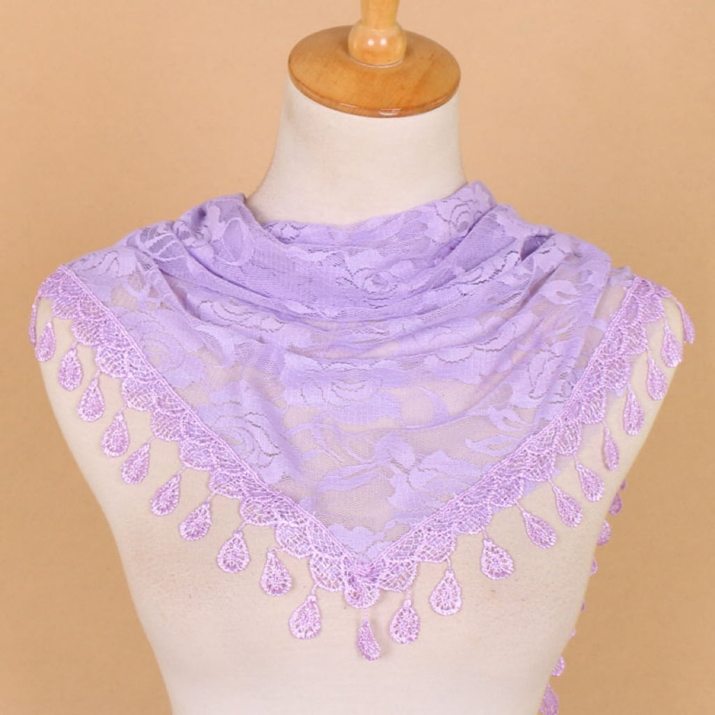 Korean Style Lace Triangle Scarf, Sheer Rose Pattern Crochet Shawl for ...