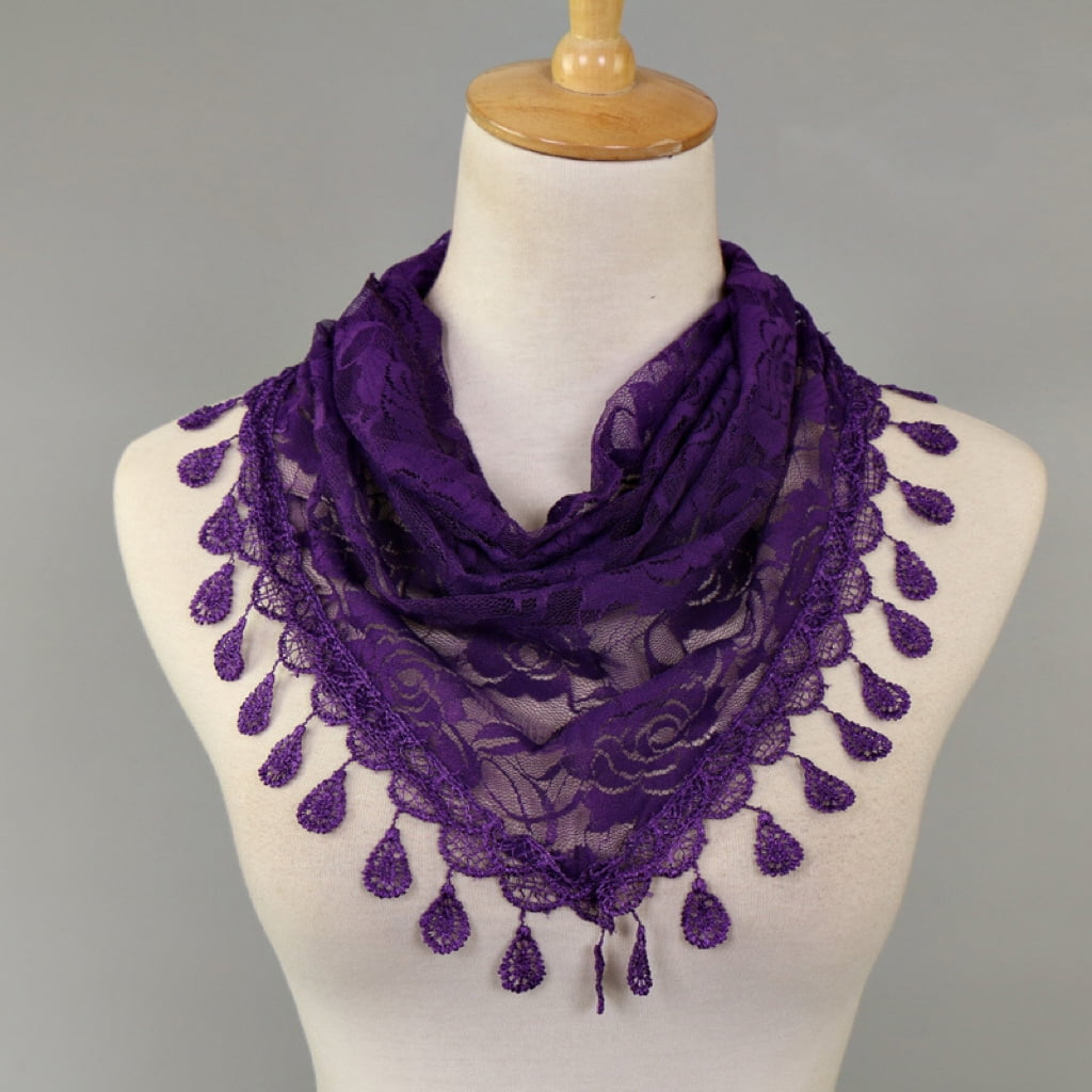 Korean Style Lace Triangle Scarf, Sheer Rose Pattern Crochet Shawl for ...