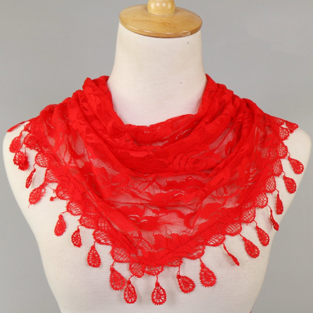 Korean Style Lace Triangle Scarf, Sheer Rose Pattern Crochet Shawl for ...
