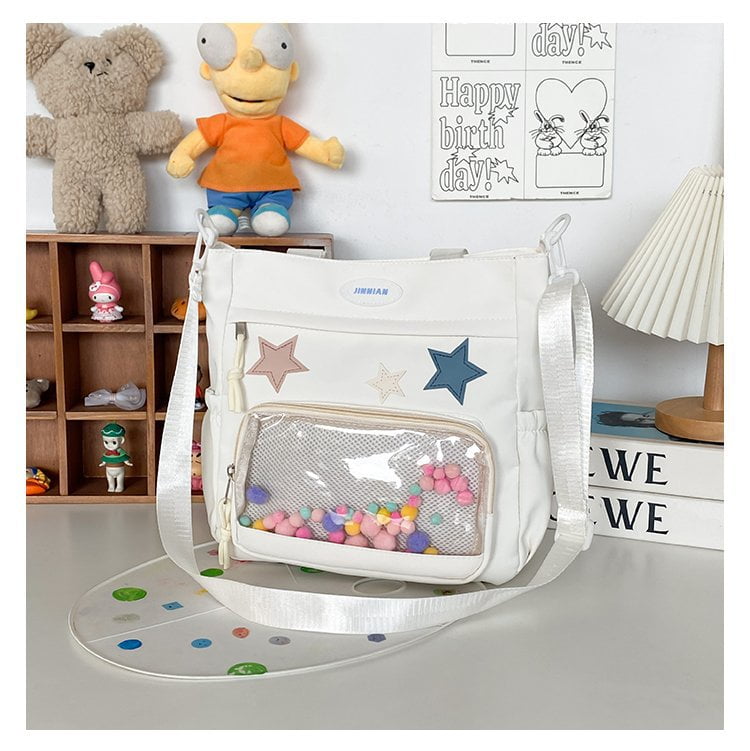Korean Style Star Pattern Shoulder Bag Youth Handle Bag Badge Postcard ...