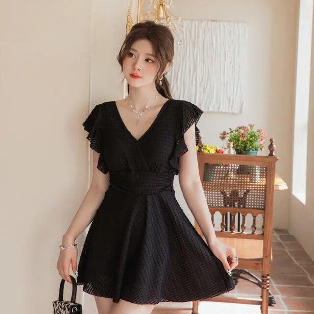 Korean Swimwear 2023 Women Solid Ruffle Beach Swimwear One Piece ...