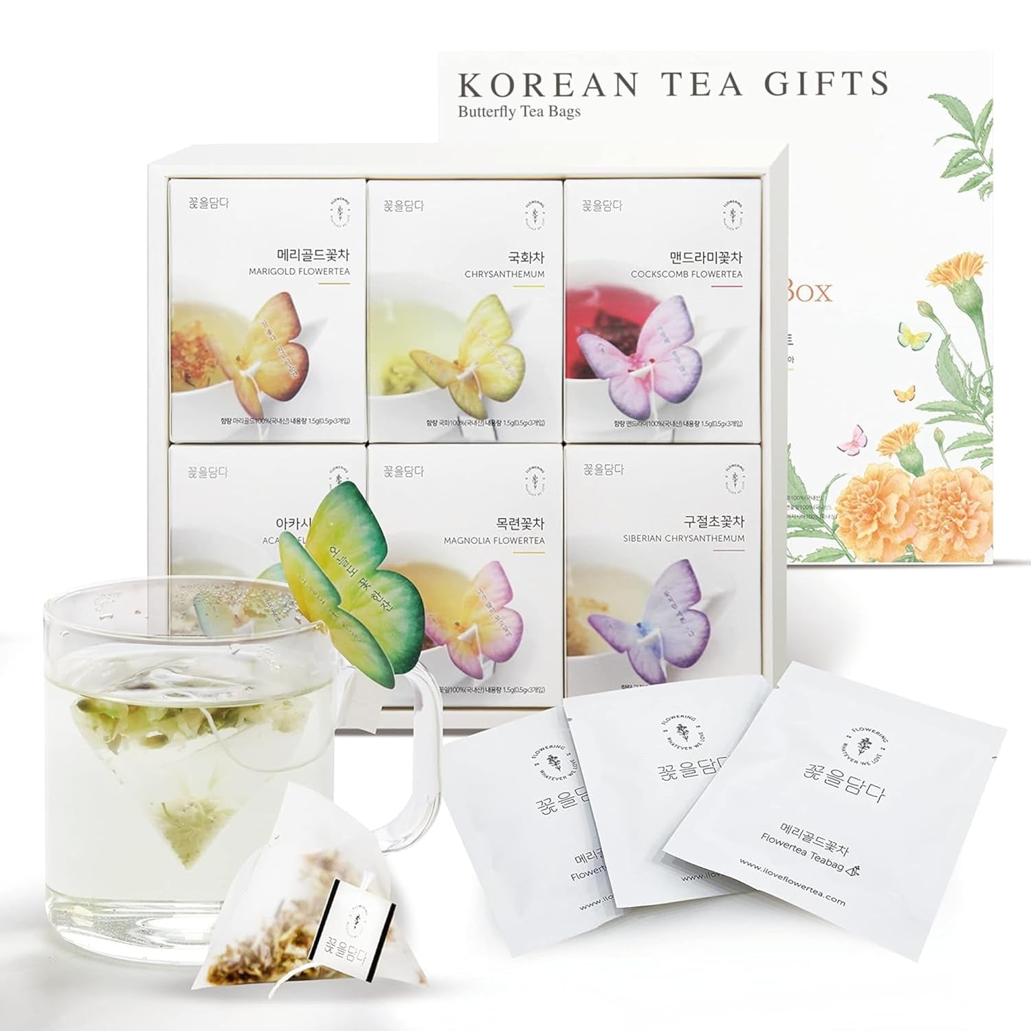 Korean Tea Gift Set – 6 Flavor Butterfly Tea Bag Sampler – Fancy Tea ...