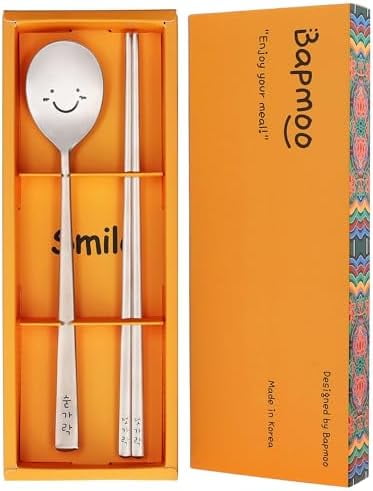 Korean Utensils Chopsticks and Spoon Set Reusable Long Handle Stainless ...