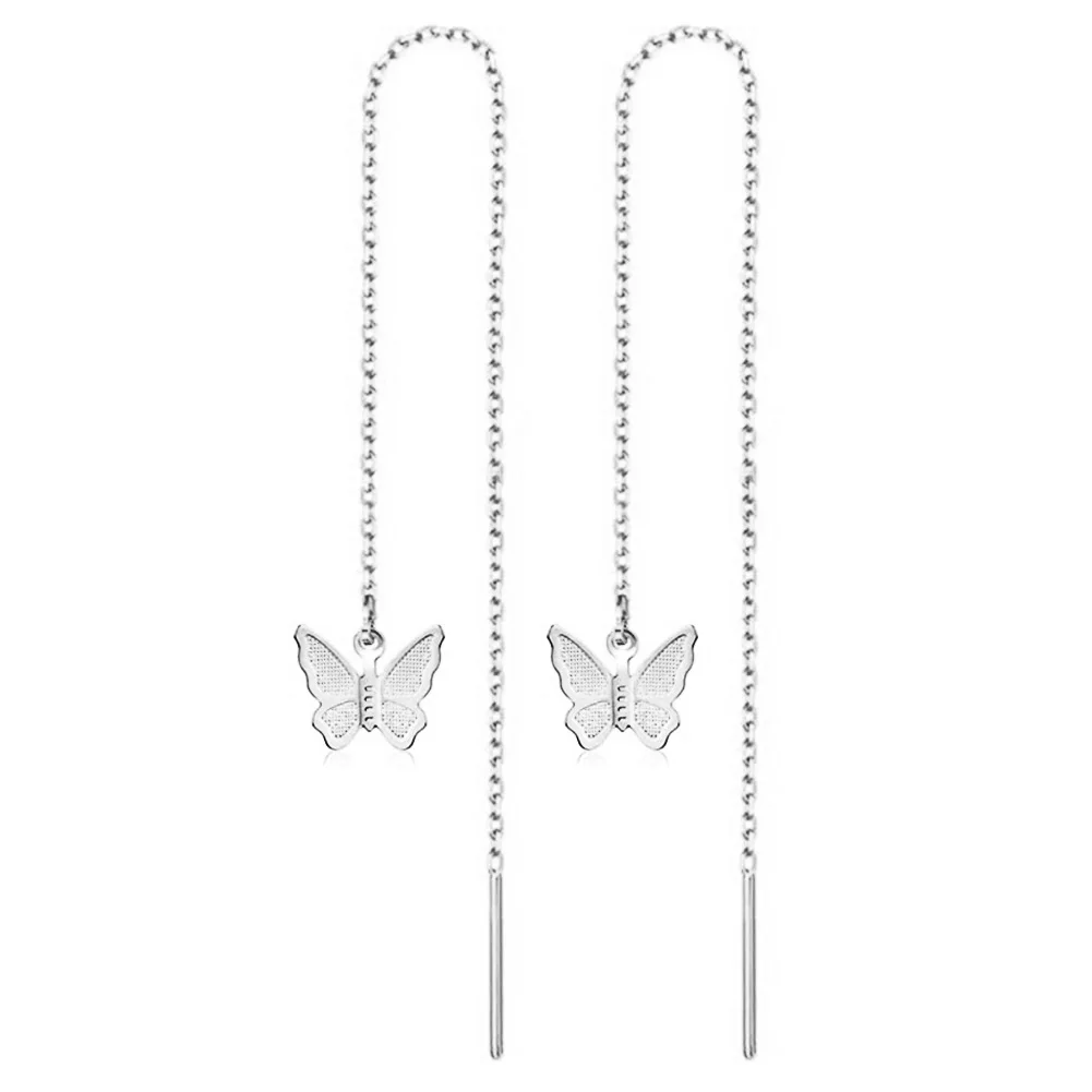 Korean Women's Thread Dangling Earings 14K Yellow Gold Butterfly Charm ...