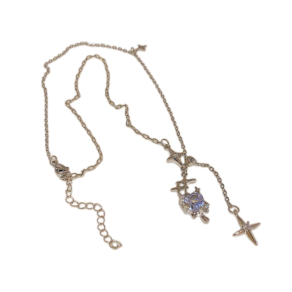 Korean Zircon Peach Heart Pendant Necklace Vintage Goth Crystal Star ...