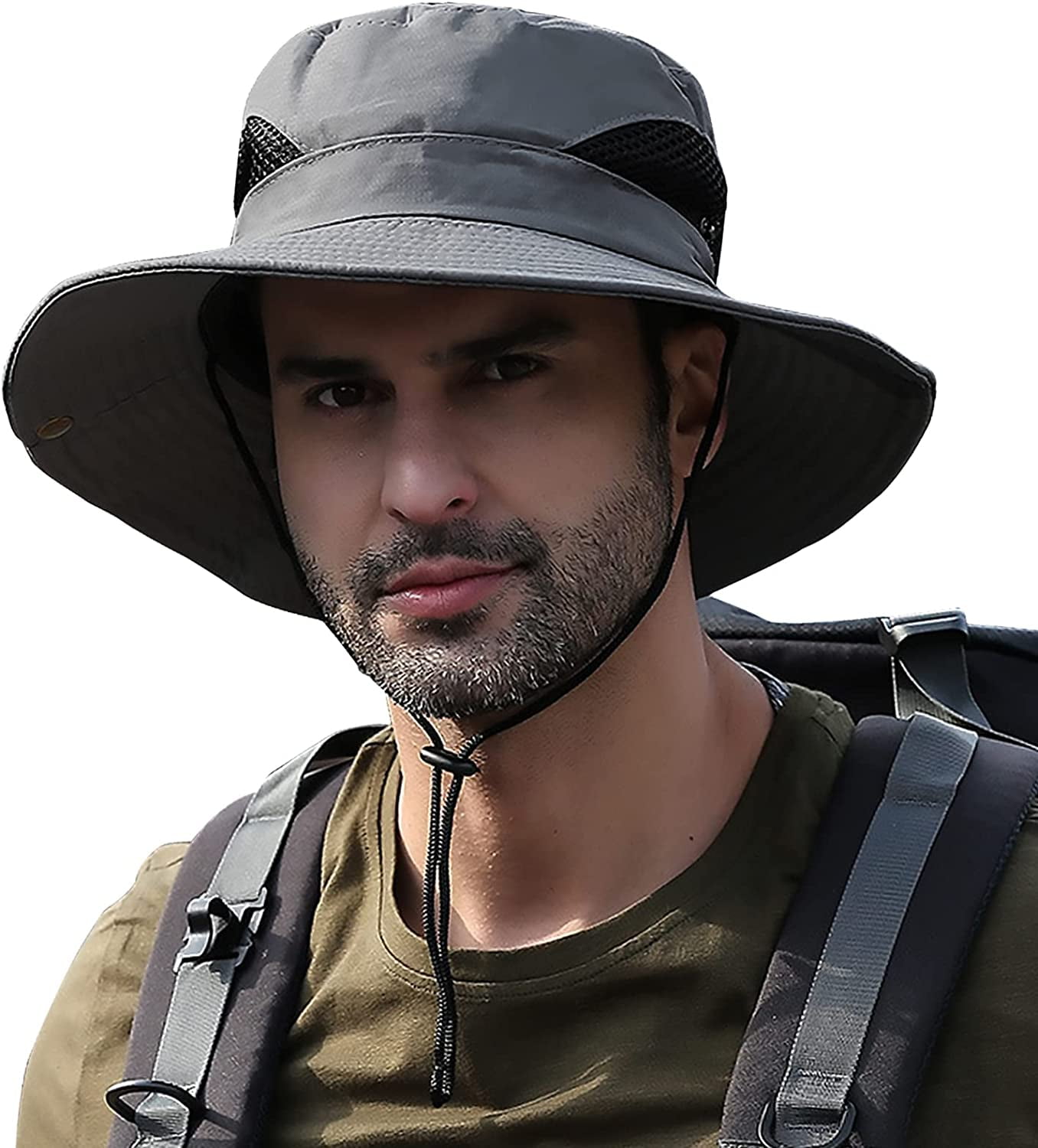 Koreshion Mens Sun Hat Outdoor UPF50+ Mesh Wide Brim Bucket Safari Cap ...