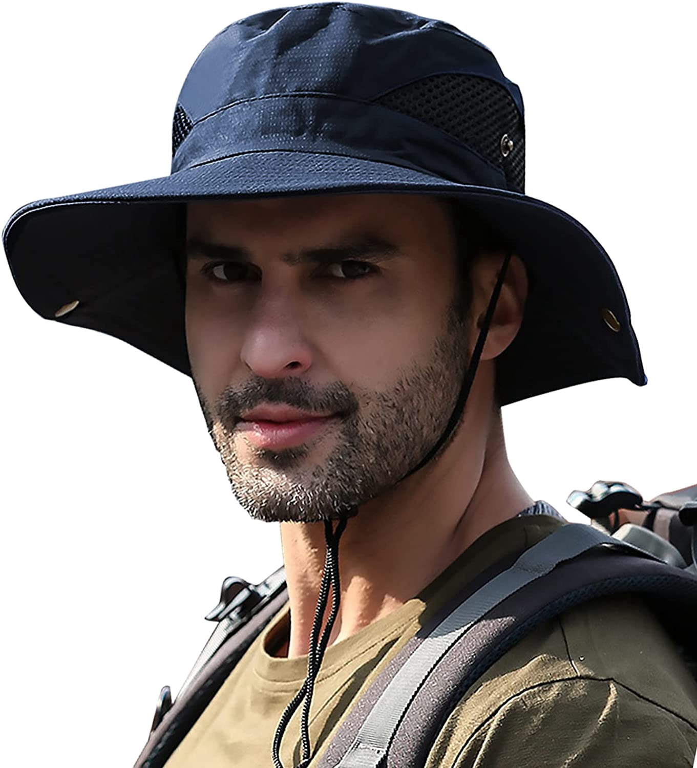 Koreshion Mens Sun Hat Outdoor UPF50+ Mesh Wide Brim Bucket Safari Cap ...