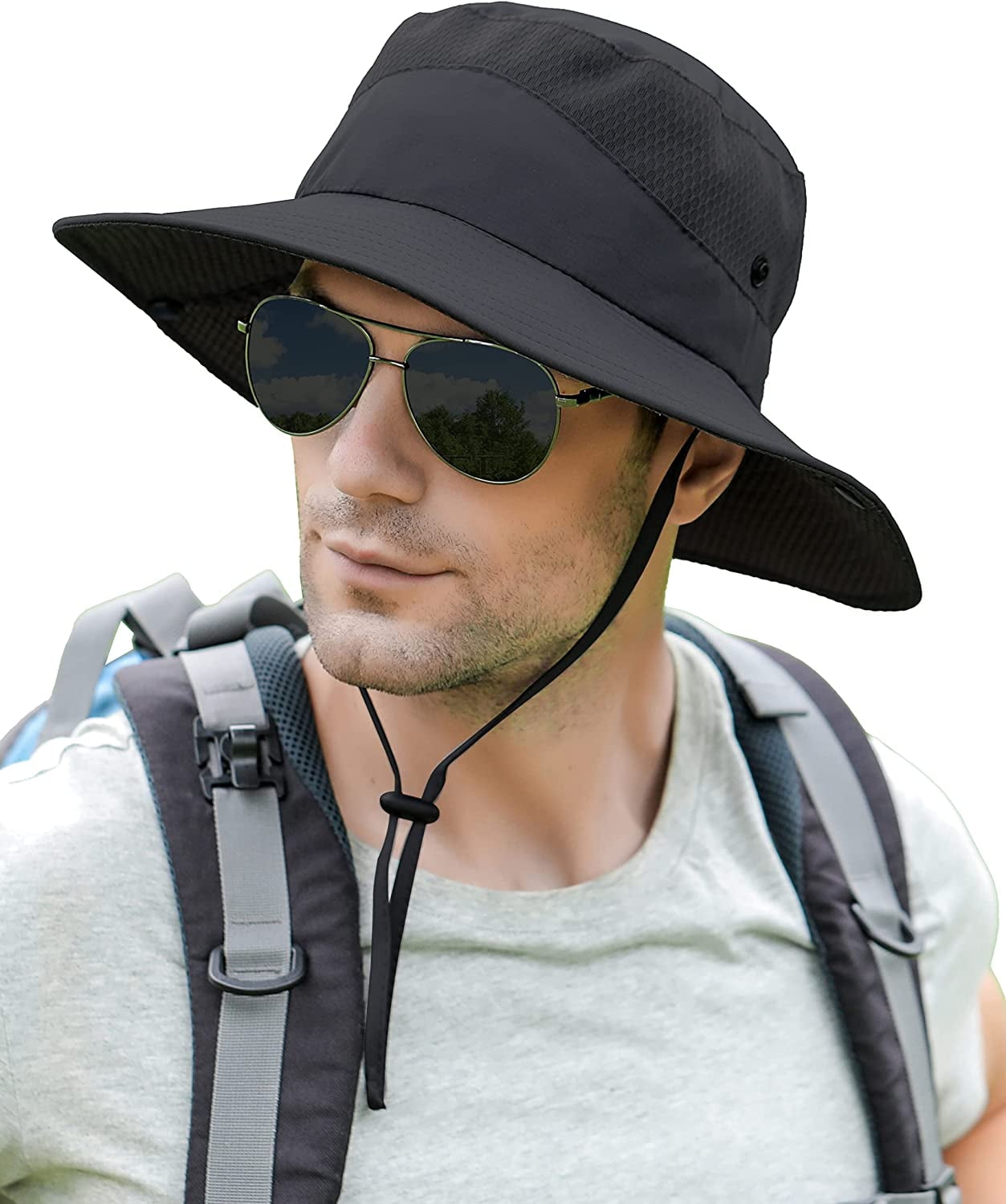 Koreshion Mens Womens Sun Hat Wide Brim Breathable Mesh UPF 50+ Waterproof Fishing Hat Safari ...