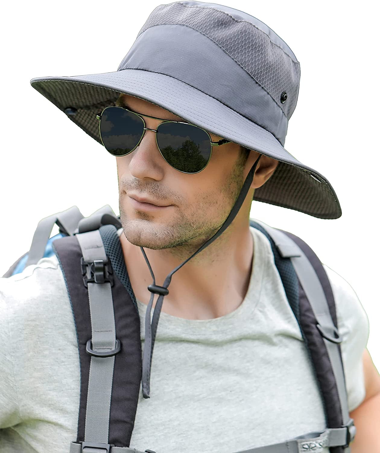 Koreshion Mens Womens Sun Hat Wide Brim Breathable Mesh UPF 50 ...
