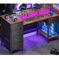 47 Inch Gaming Desk with Power Outlets and LED Lights, Reversible ...