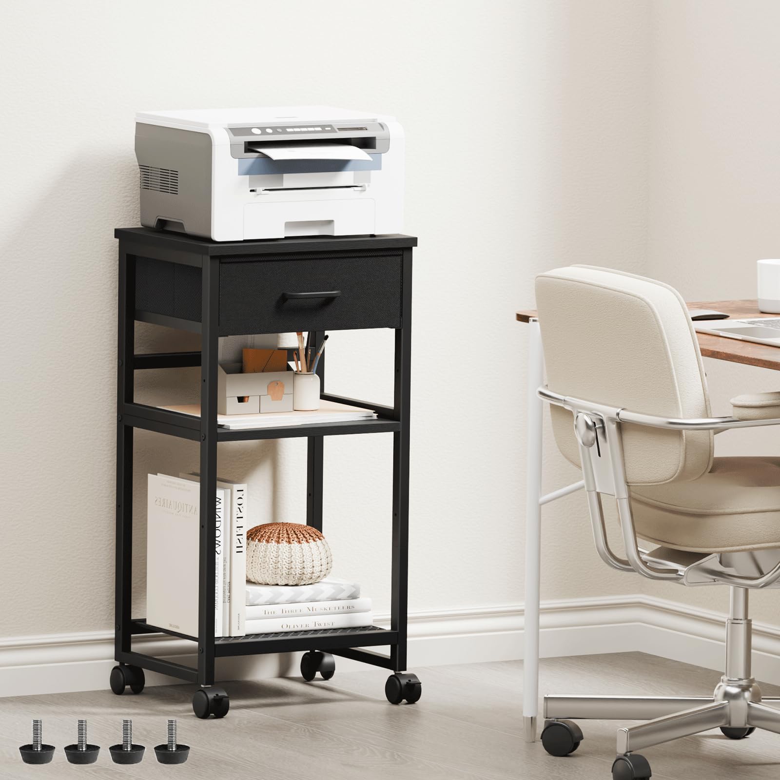 Korfile Printer Stand with Storage, Small Rolling Printer for Home ...
