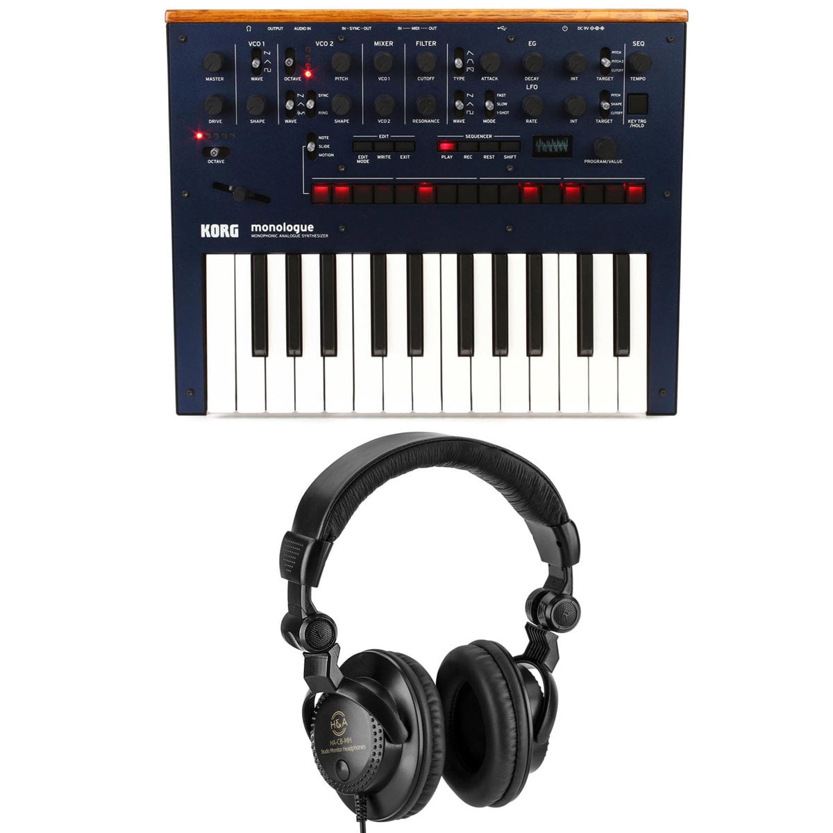 Korg Monologue 25-Key Monophonic Analog Synthesizer, Dark Blue with H&A ...