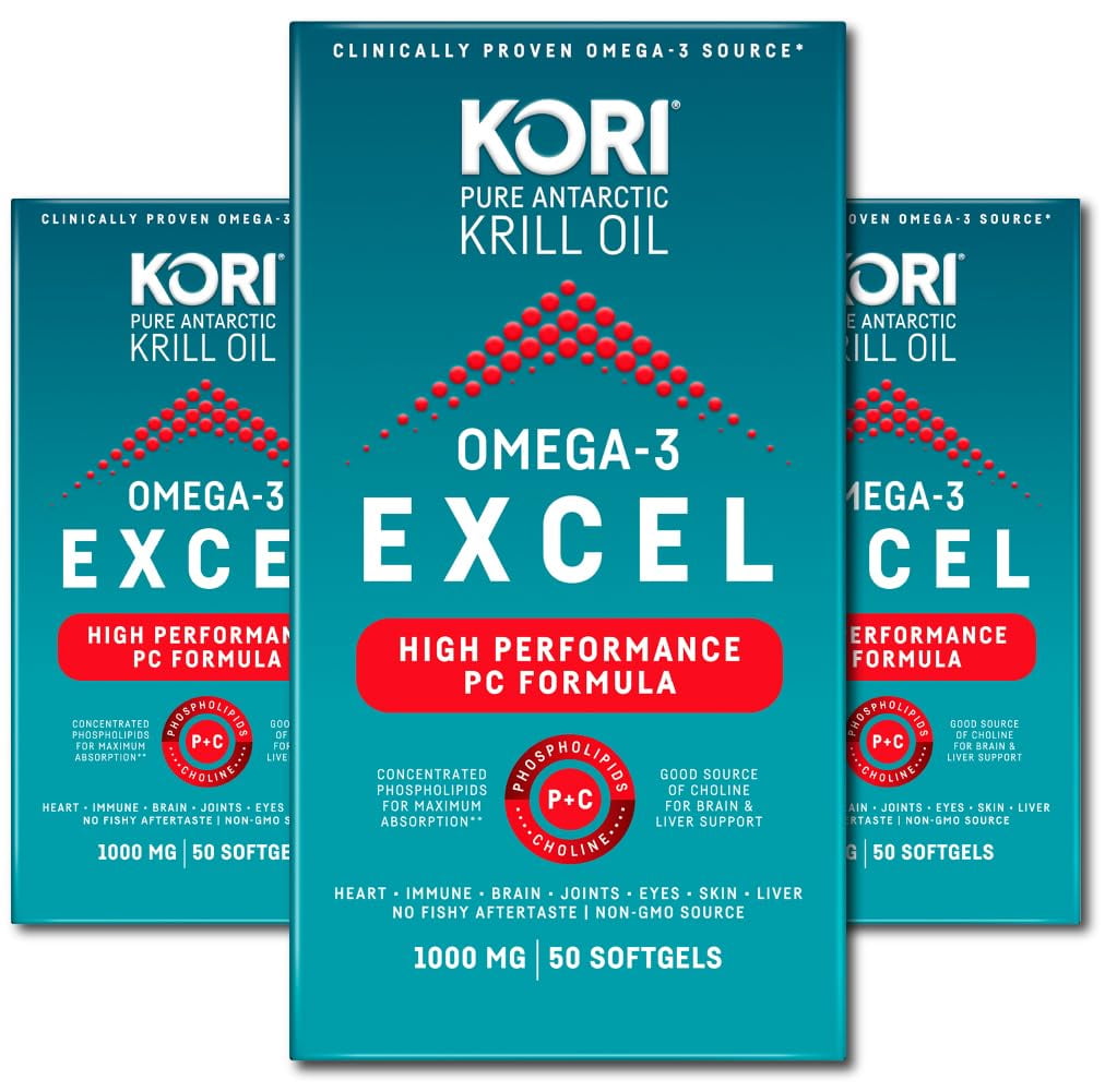 Kori Krill Omega 3 Excel Krill Oil 1000mg Supplements with EPA & DHA ...