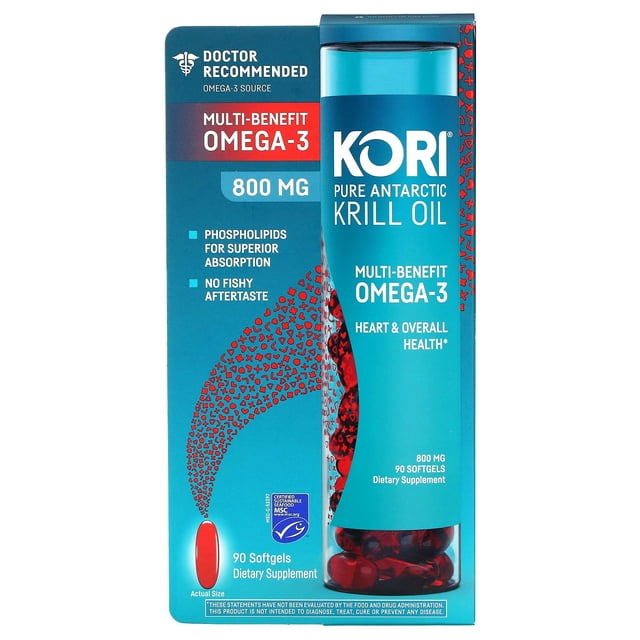 Kori Pure Antarctic Krill Oil, Multi-Benefit Omega-3, 800 mg, 90 ...