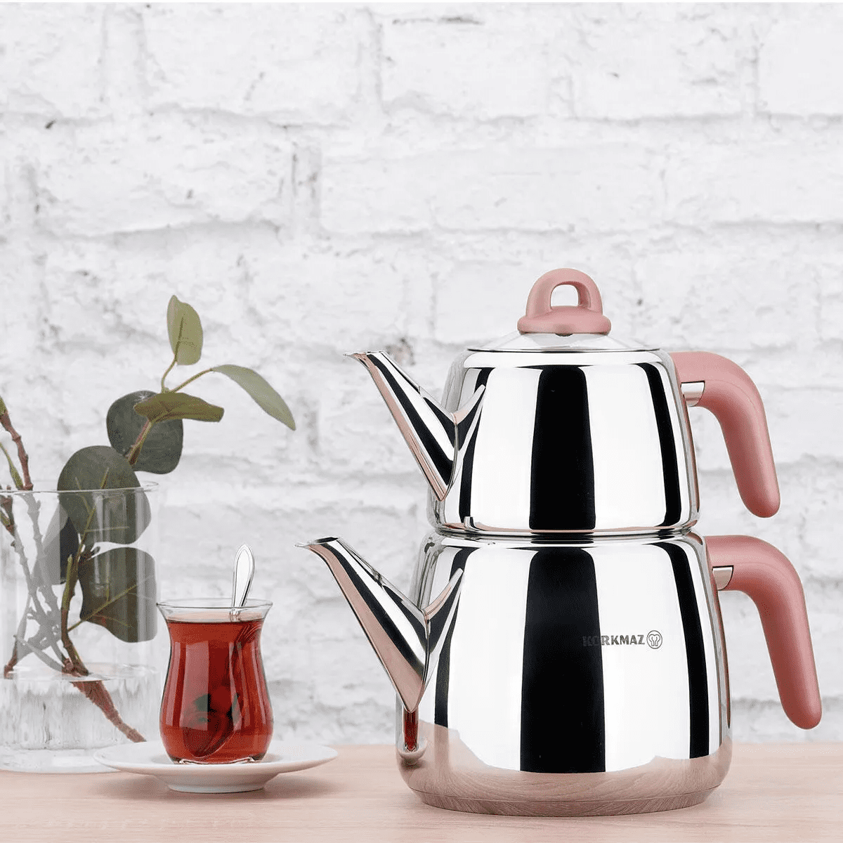 Korkmaz Bella A045-01 Stainless Steel Turkish Tea Pot Set with Bakelite ...