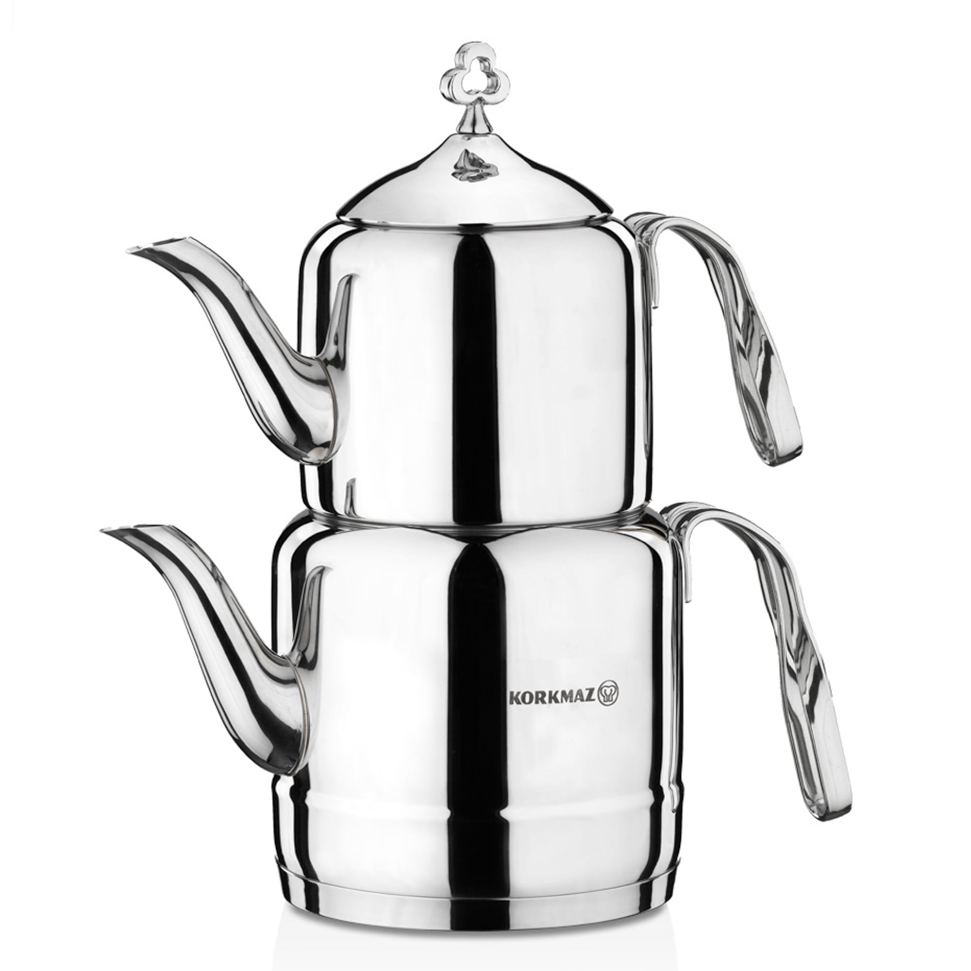 Korkmaz Cintemani Stainless Steel Double Turkish Tea Pot Set with Metal ...