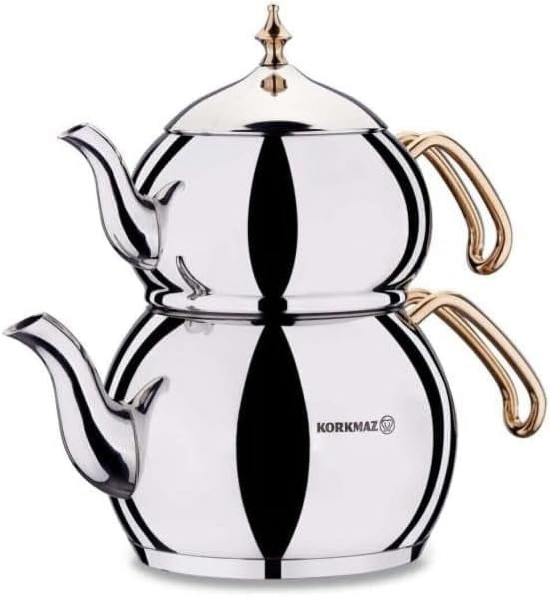 Korkmaz Hanedan Gold Turkish Teapot Set for Stovetop | 18/10 Stainless ...