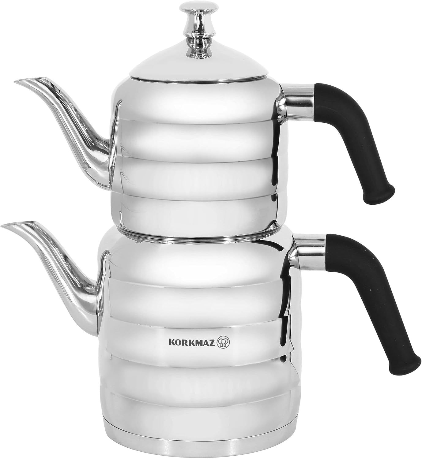 Korkmaz Mina Stainless Steel Double Turkish Teapot Set | with Ergonomic ...