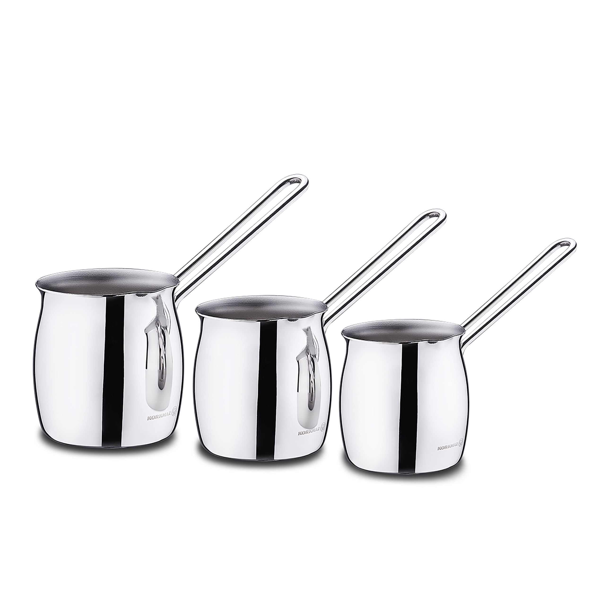 Korkmaz Tombik 3 Piece Stainless Steel Turkish Coffee Pot Set in Silver ...