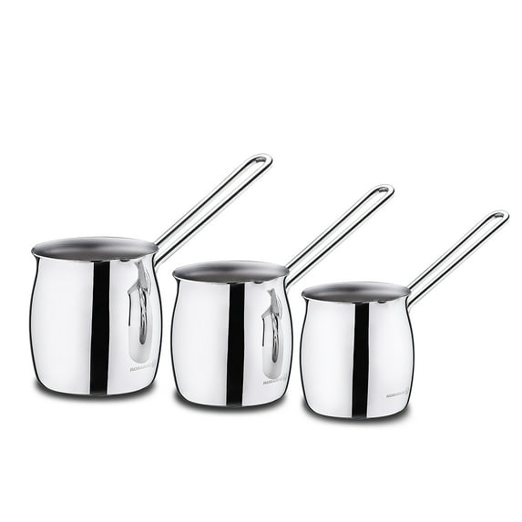 Korkmaz Tombik 3 Piece Stainless Steel Turkish Coffee Pot Set in Silver ...