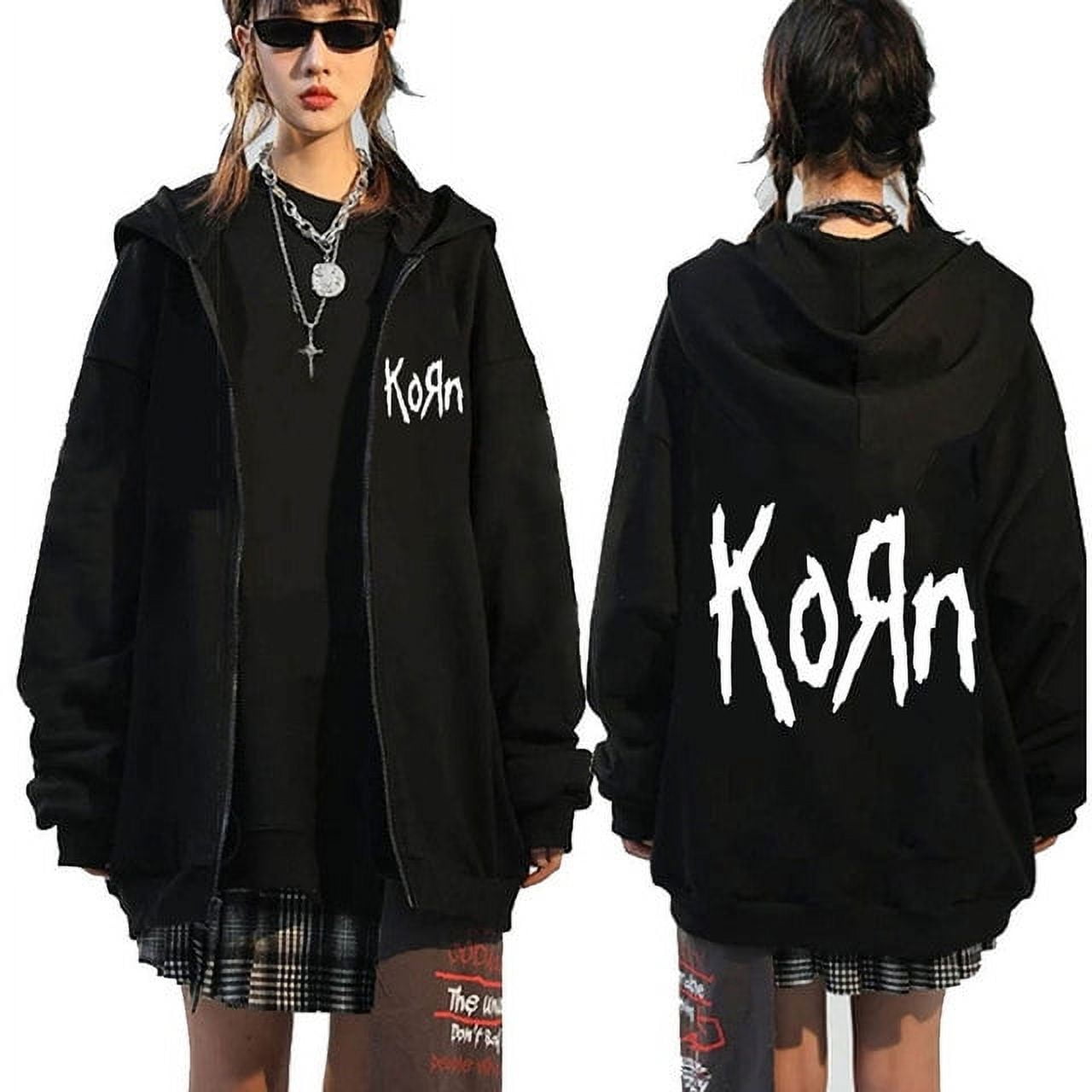 Korn Rock Band Letter Logo Zipper Hoodie Men‘s Metal Gothic Vintage Zip Hoodies Streetwear Punk ...