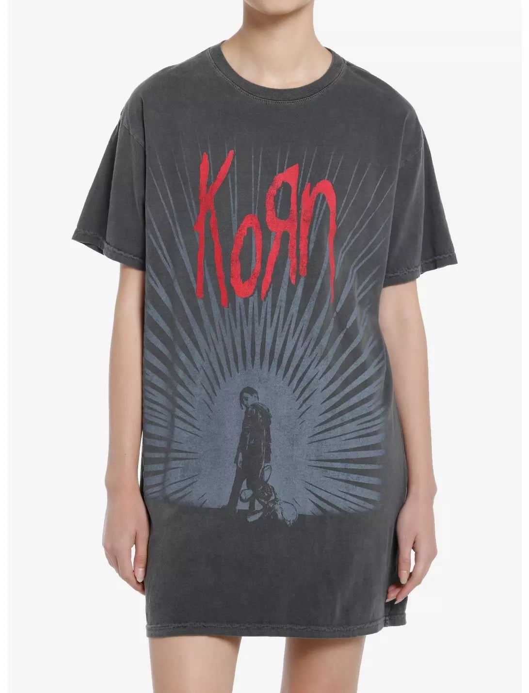 Korn Women's Radiating Light Oversized Relaxed Fit Vintage Wash Tee T-Shirt Dress (Medium, Black ...