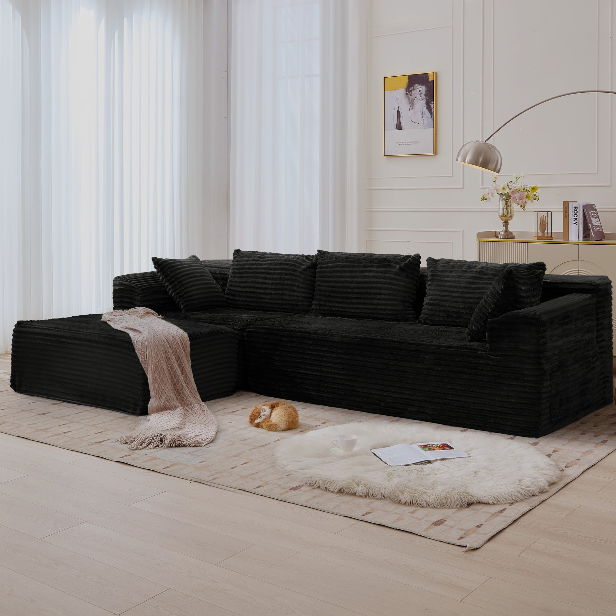 Korser 108" Sectional Couch with L-Shape Chaise Modular Corduroy Sofa ...