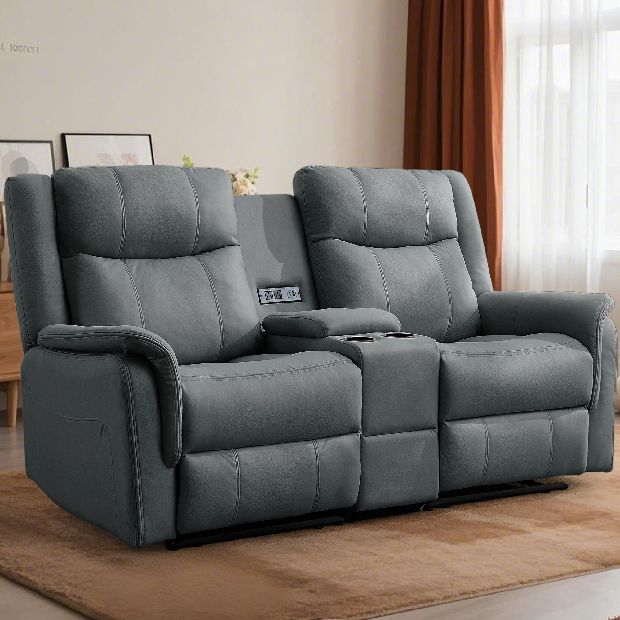 Korser 2-Seater Loveseat Recliner, Reclining Sofa with USB Ports, Cup ...
