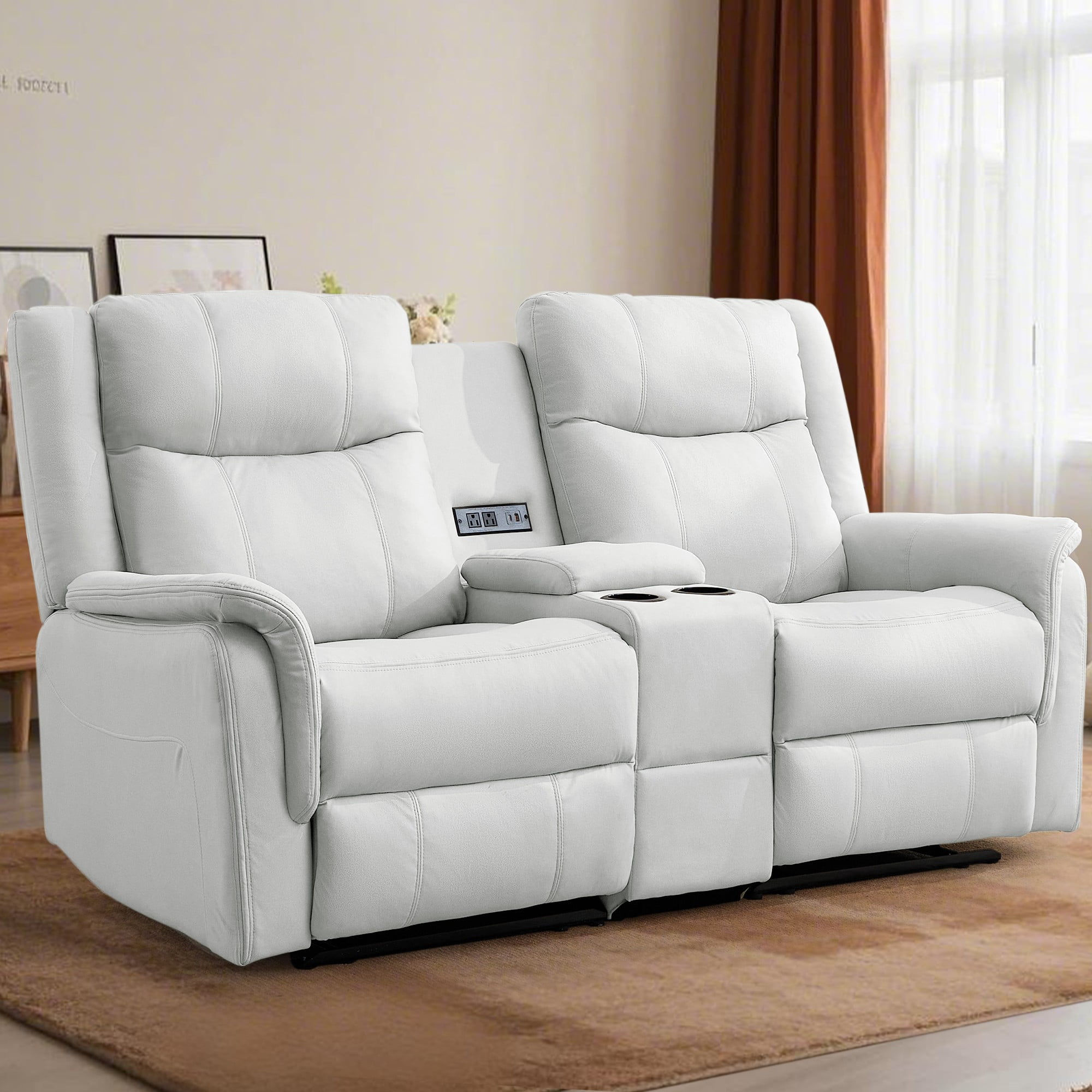 Korser 2-Seater Loveseat Recliner, Reclining Sofa with USB Ports, Cup ...
