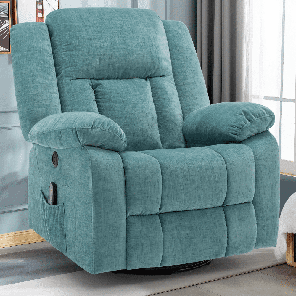Korser Rocking Recliner Massage Chair, Chenille, Teal, Swivel, USB ...