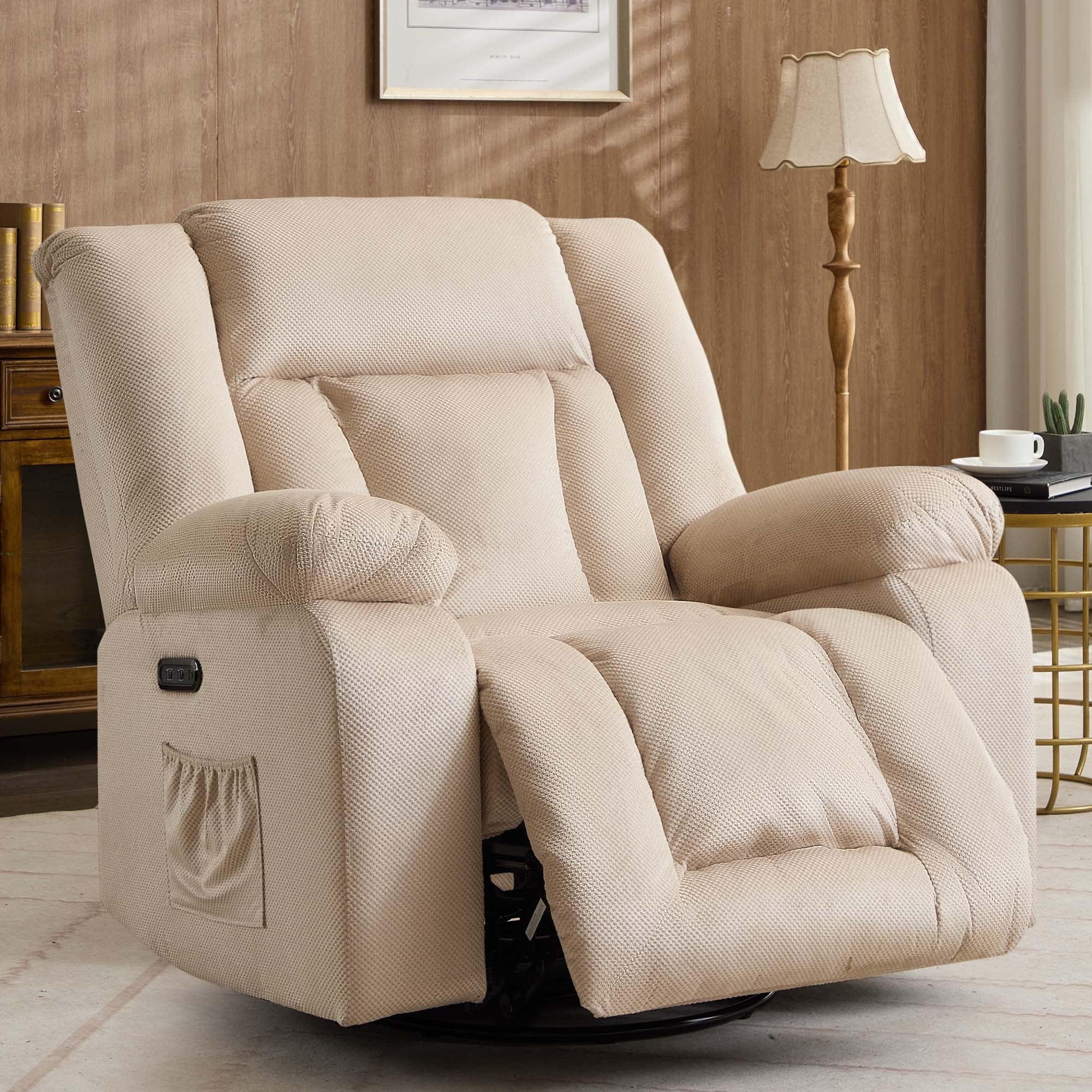 Korser Oversized Power Swivel Rocker Recliner Chair with USB Ports ...