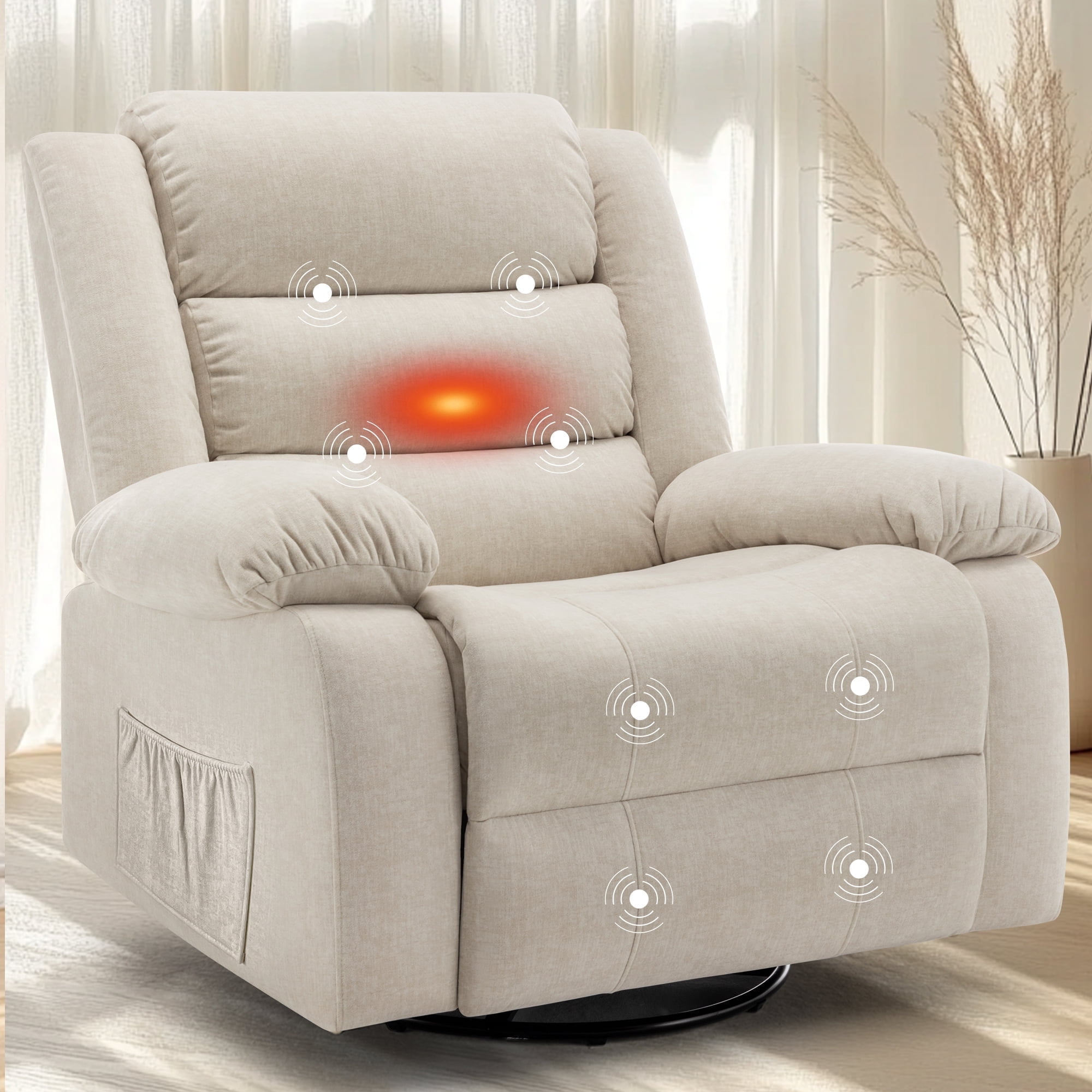 KORSER, Oversized Swivel Rocker Recliner Chair, 40.6" Wide, Beige ...