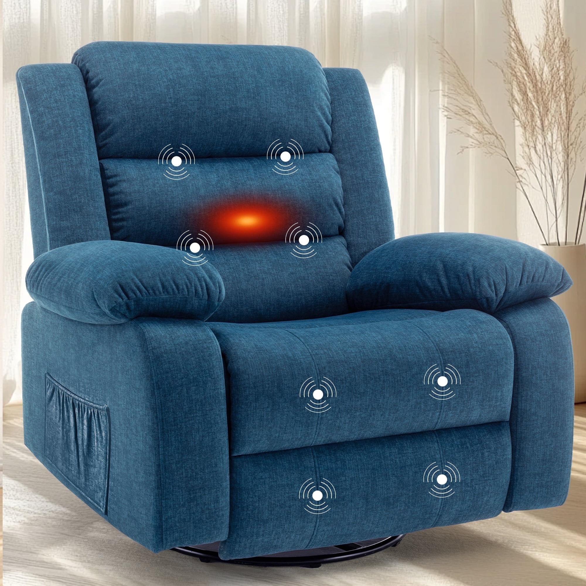 KORSER, Oversized Swivel Rocker Recliner Chair, 40.6'' Wide, Blue ...