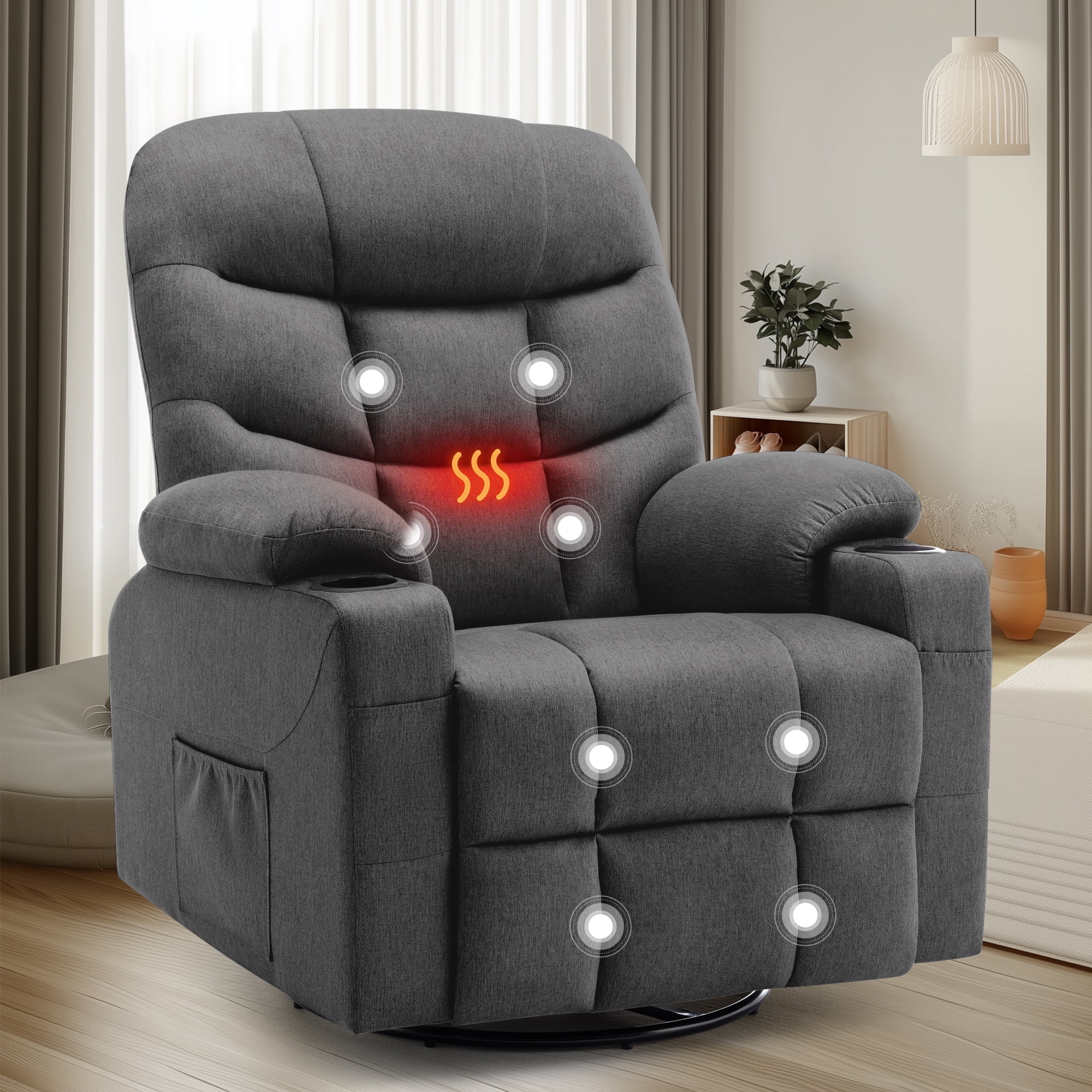 Korser Swivel Glider Rocker Recliner Chair with Massage and Heat for ...