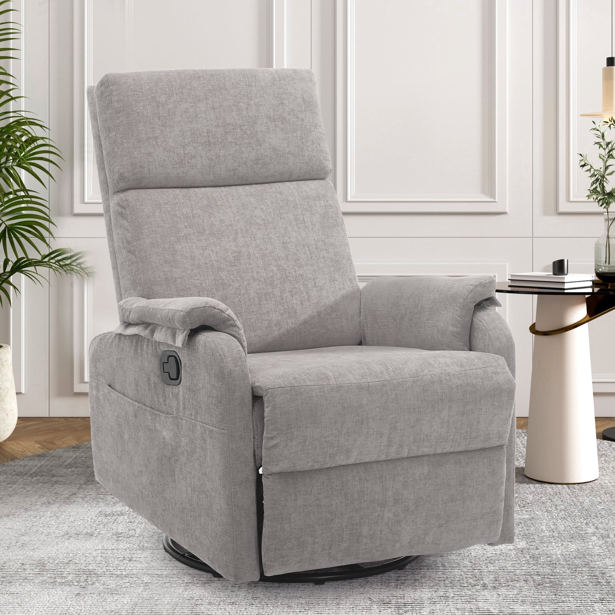 "KORSER Swivel Rocker Recliner Chair, Chenille Fabric, Compact Design ...