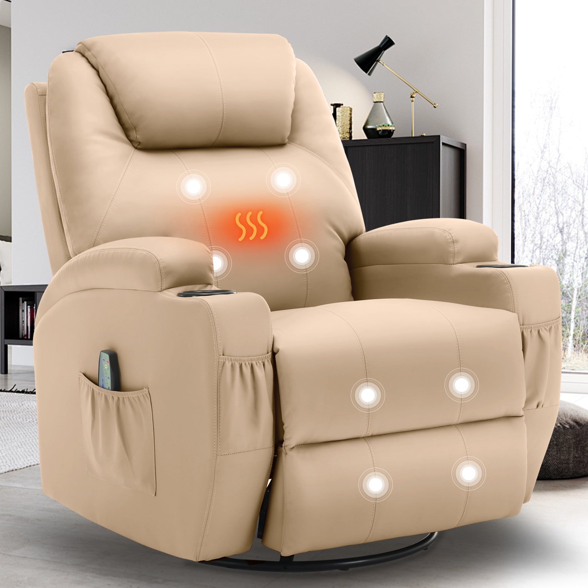 Korser Swivel Rocker Recliner Chair with Massage Faux Leather for ...
