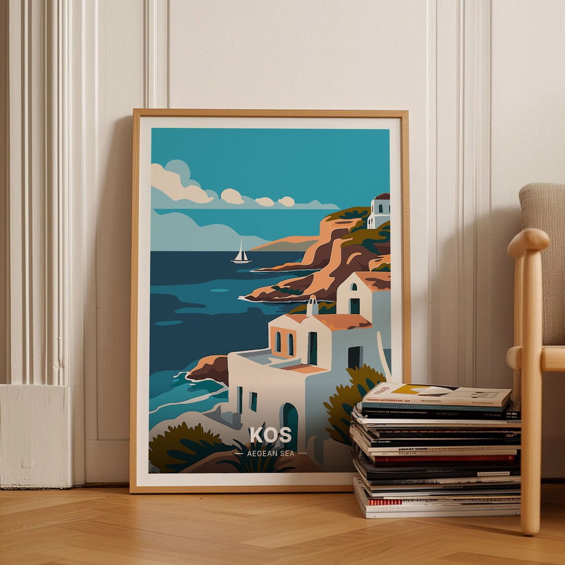 Kos Greece Travel Poster, Greek Islands Coastal Art, Retro Style Home ...
