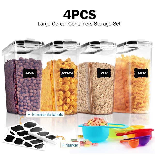 Kosbon 4 Packs Large Cereal Containers Storage Set, Airtight Food ...