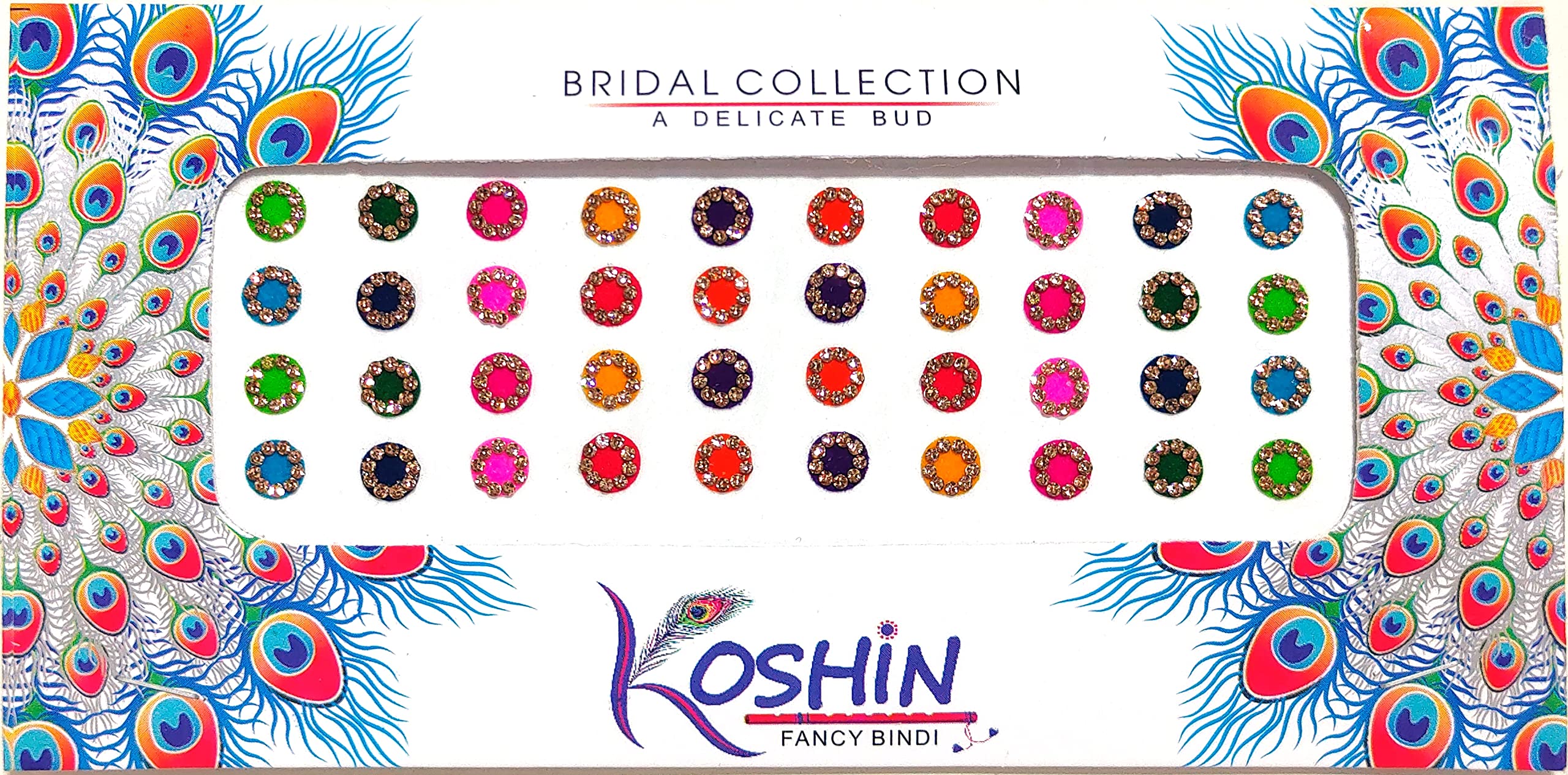 Koshin Multi Color Golden Rhinestone Round Shape Size (Per Bindi Height ...