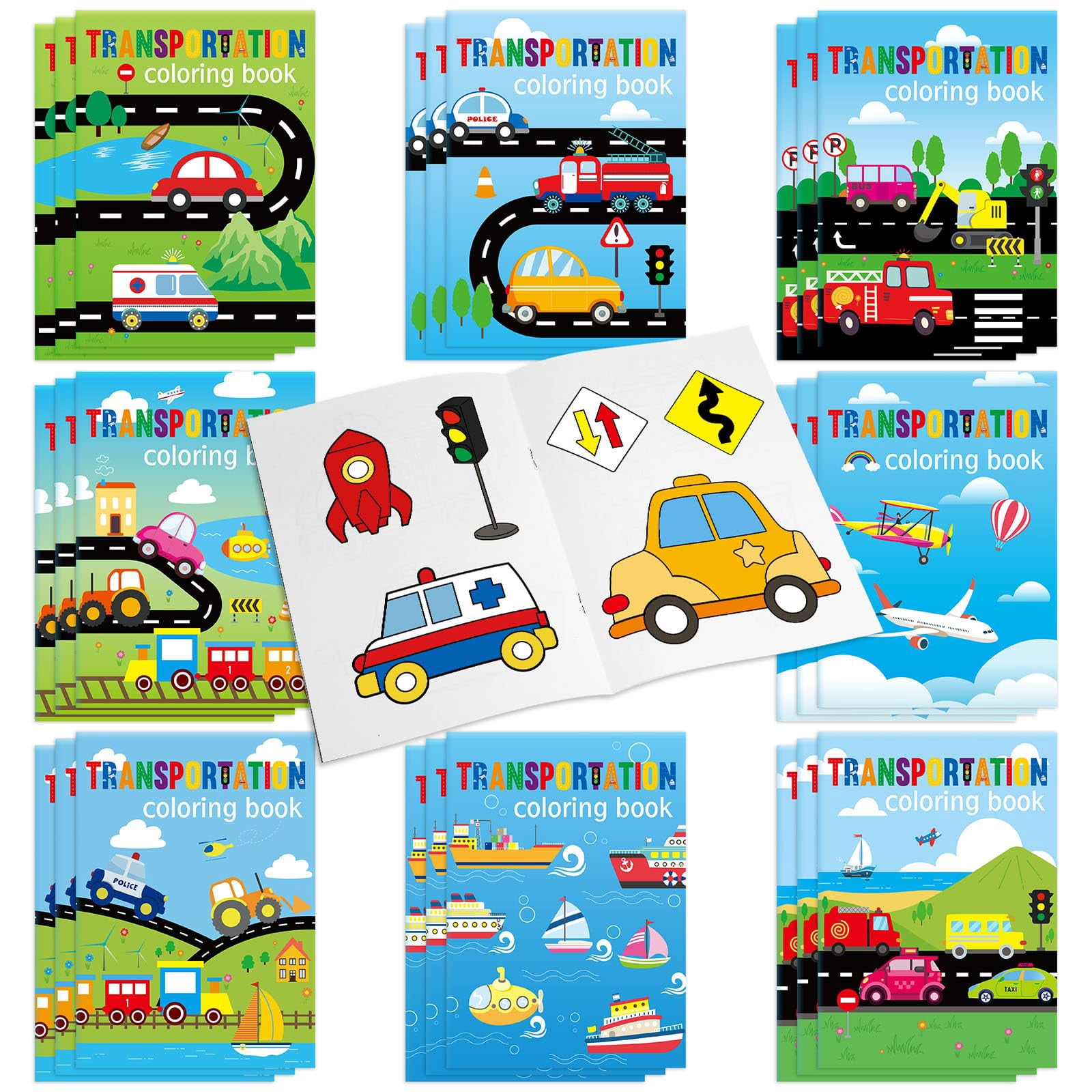 Kosiz 24 Pieces Transportation Coloring Books Traffic Theme DIY Art ...