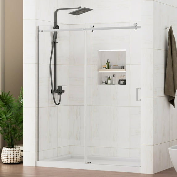 Kosmonia 60"x72" Frameless Reversible Single Sliding Shower Door, Clear ...