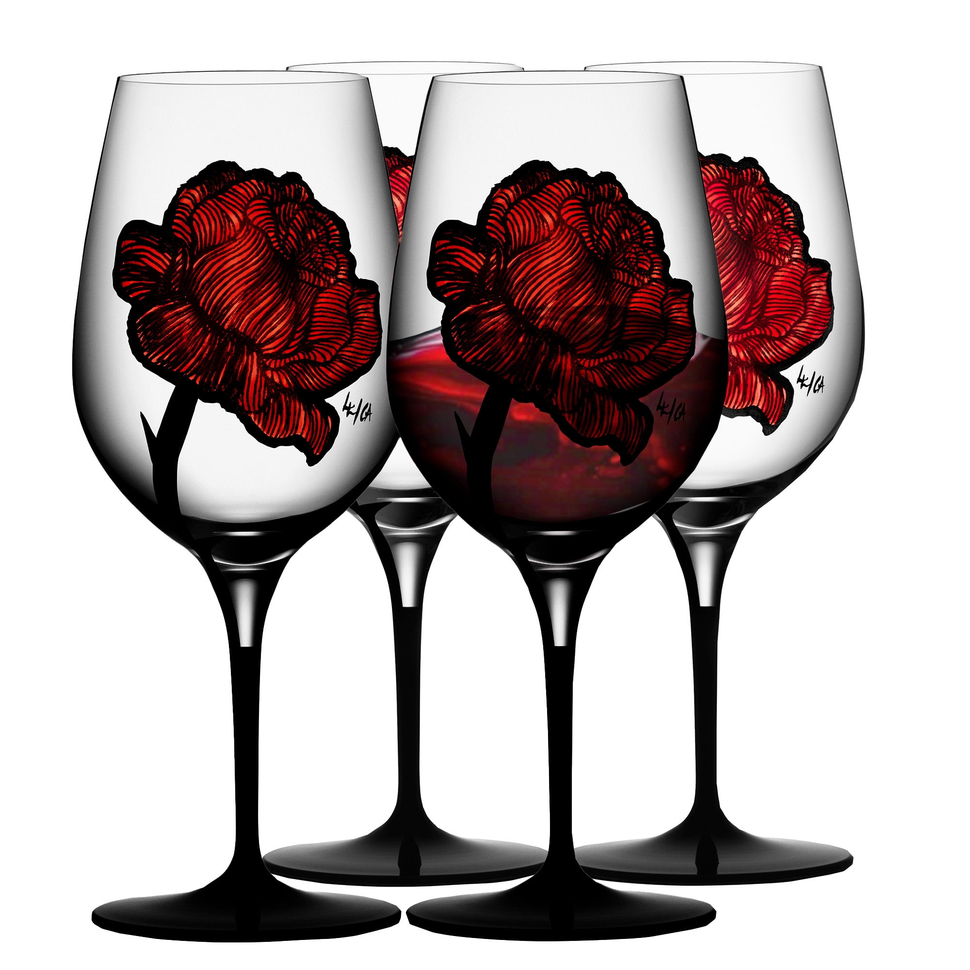 Kosta Boda Tattoo Wine Glass (Set of 4) - 8.8" x 3.5", Hand-Painted ...