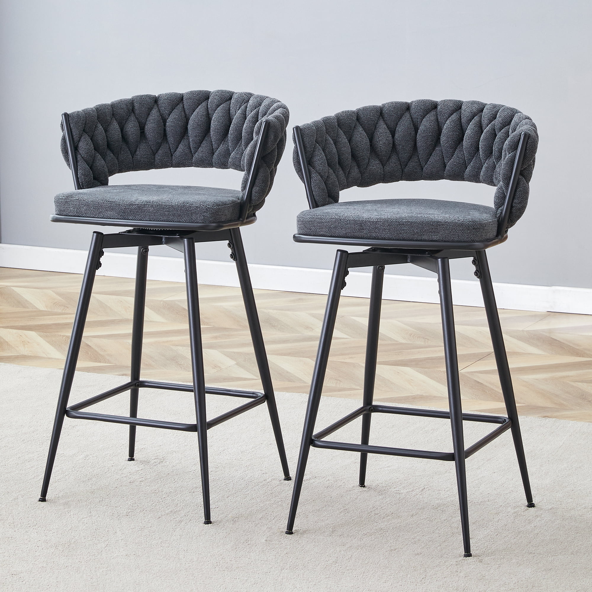 Kosynda Bar Stools Set of 2, Swivel Counter Height Barstools with Back ...