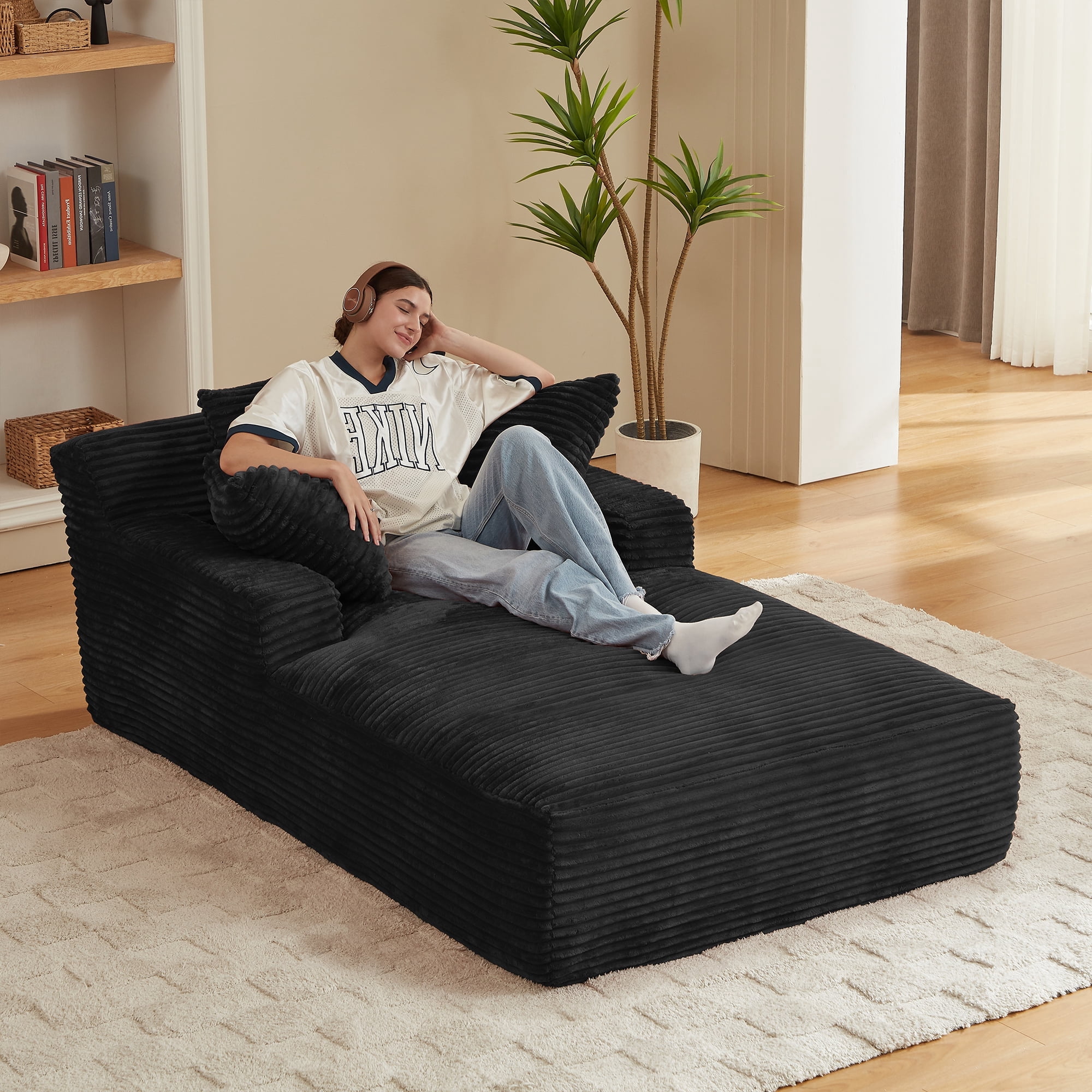 Kosynda Extra-long 79" Chaise Lounge Chair Indoor, Corduroy Upholstered ...