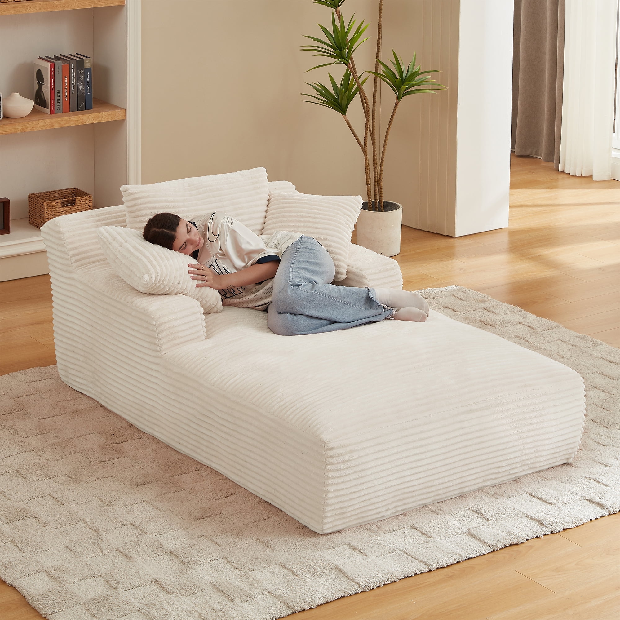 Kosynda Extra-long 79" Chaise Lounge Chair Indoor, Corduroy Upholstered ...