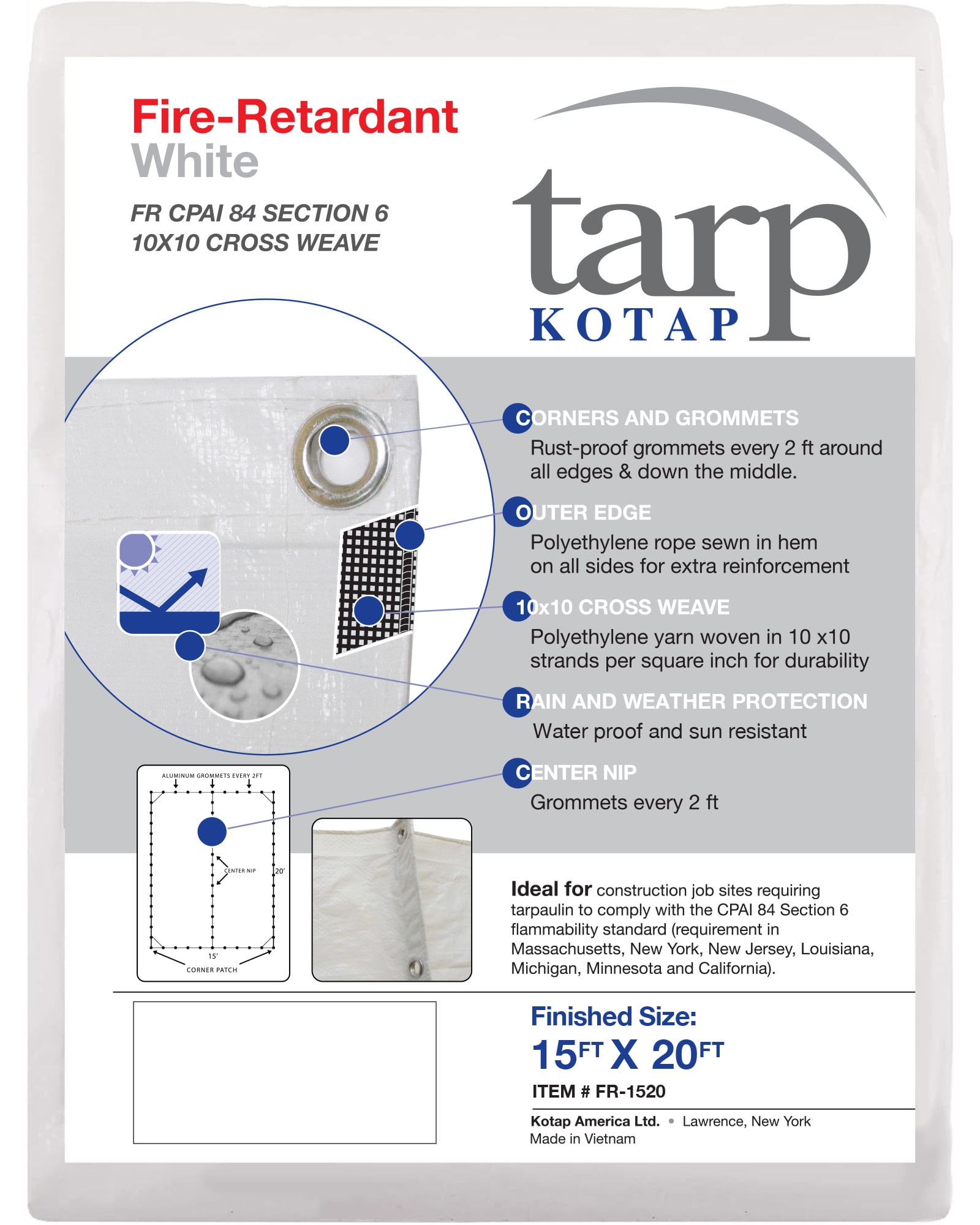 Kotap 15-ft x 20-ft Fire-Retardant White Tarp, Item: FR-1520 - Walmart.com