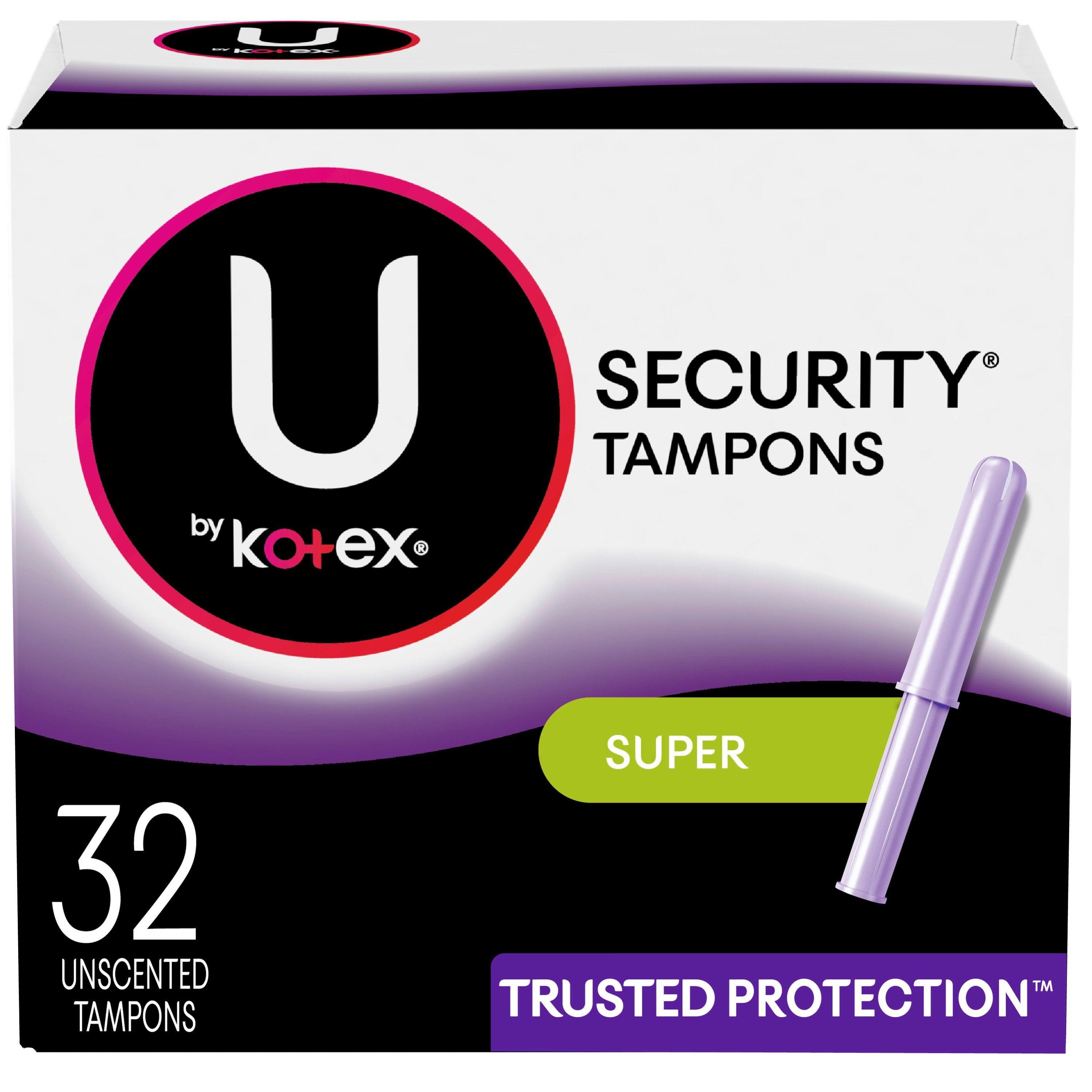 Kotex U Security Tampons, Super Absorbency, Unscented, 32 Count HSA/FSA ...