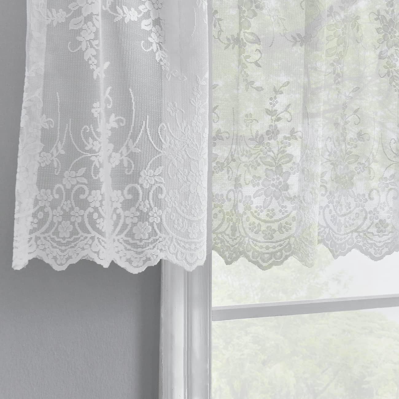 Kotile White Lace Valance for Kitchen Windows Over Sink Country Floral ...